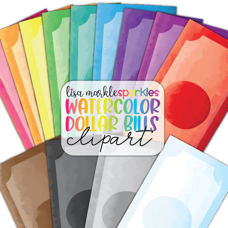 Watercolor Rainbow Money Blank Dollar Bill Clipart - Lisa Markle ...