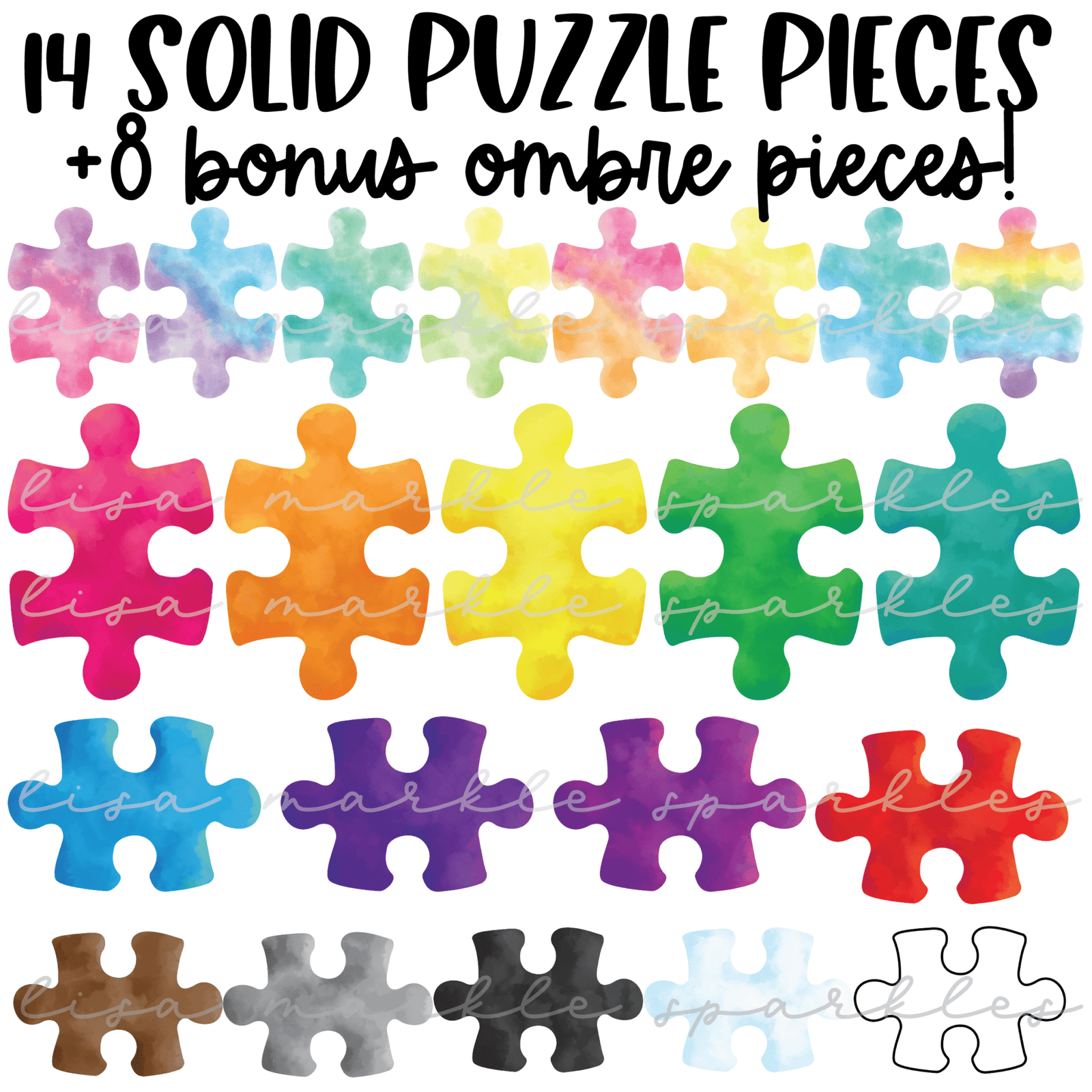 Watercolor Rainbow Puzzle Piece Clipart - Lisa Markle Sparkles Clipart ...