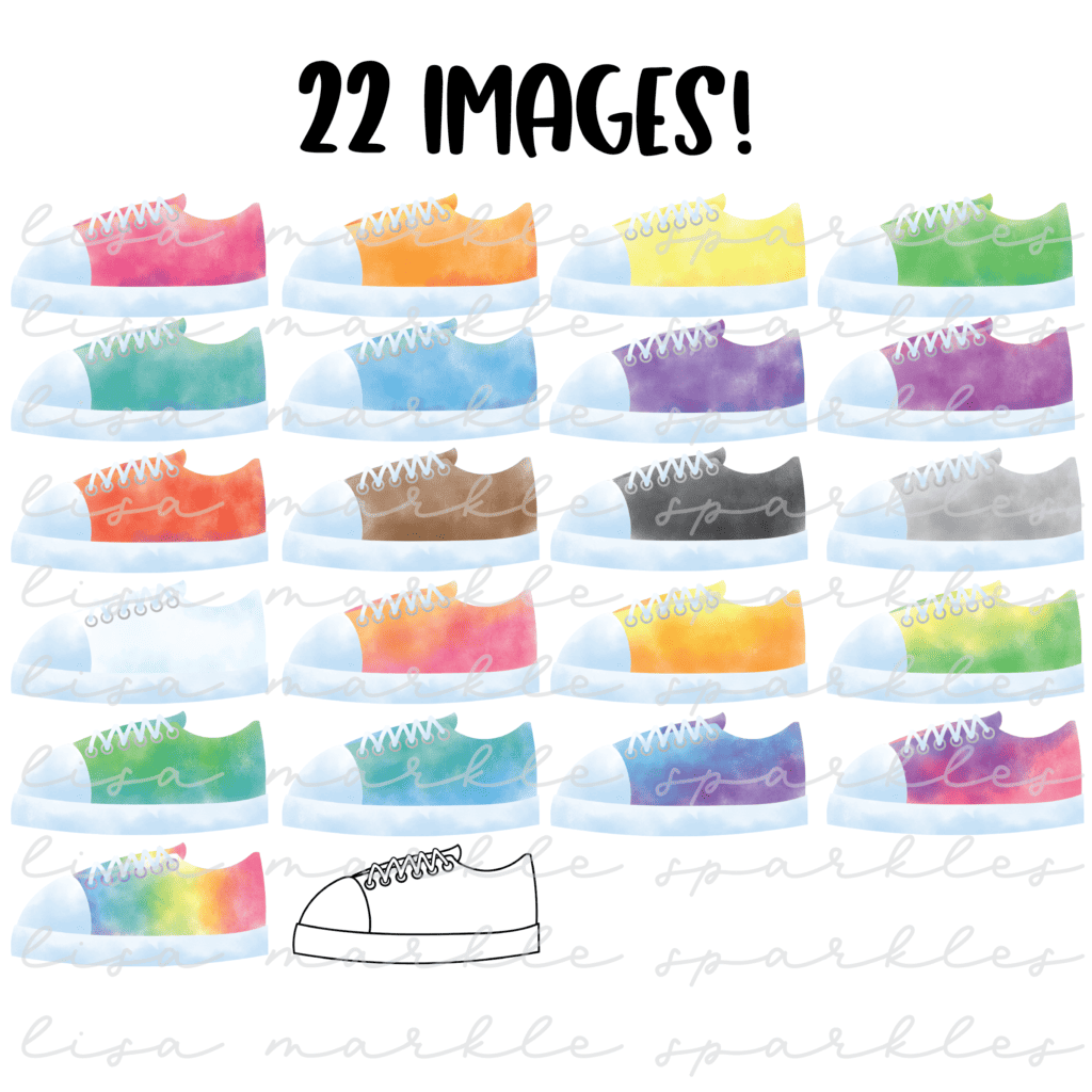 Watercolor Rainbow Sneaker Shoe Clipart - Lisa Markle Sparkles Clipart ...