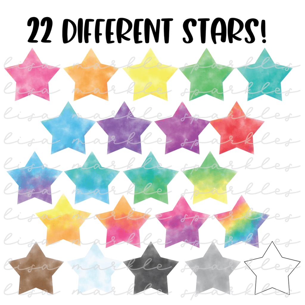 Watercolor Rainbow Star Shape Clipart - Lisa Markle Sparkles Clipart ...
