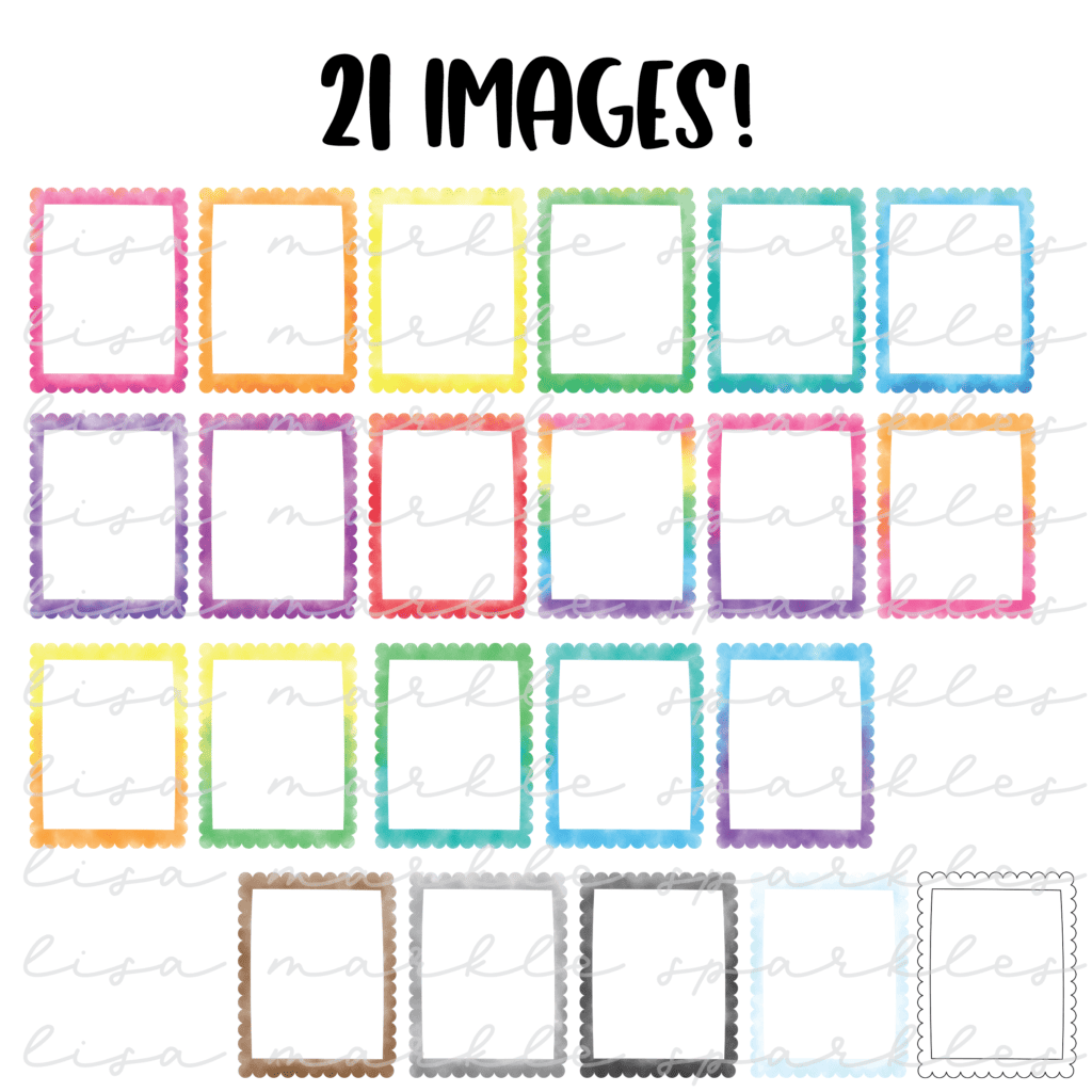 Watercolor Rainbow Rectangle Scallop Frame Border Clipart - Lisa Markle ...