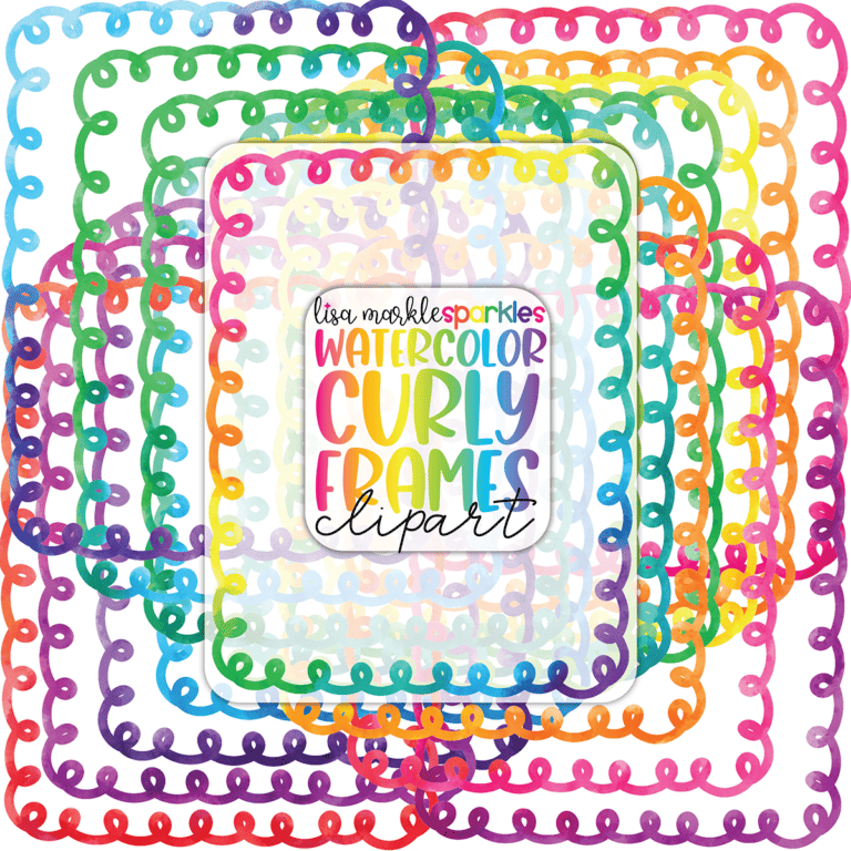 Watercolor Rainbow Swirly Curly Doodle Frames Clipart - Lisa Markle ...