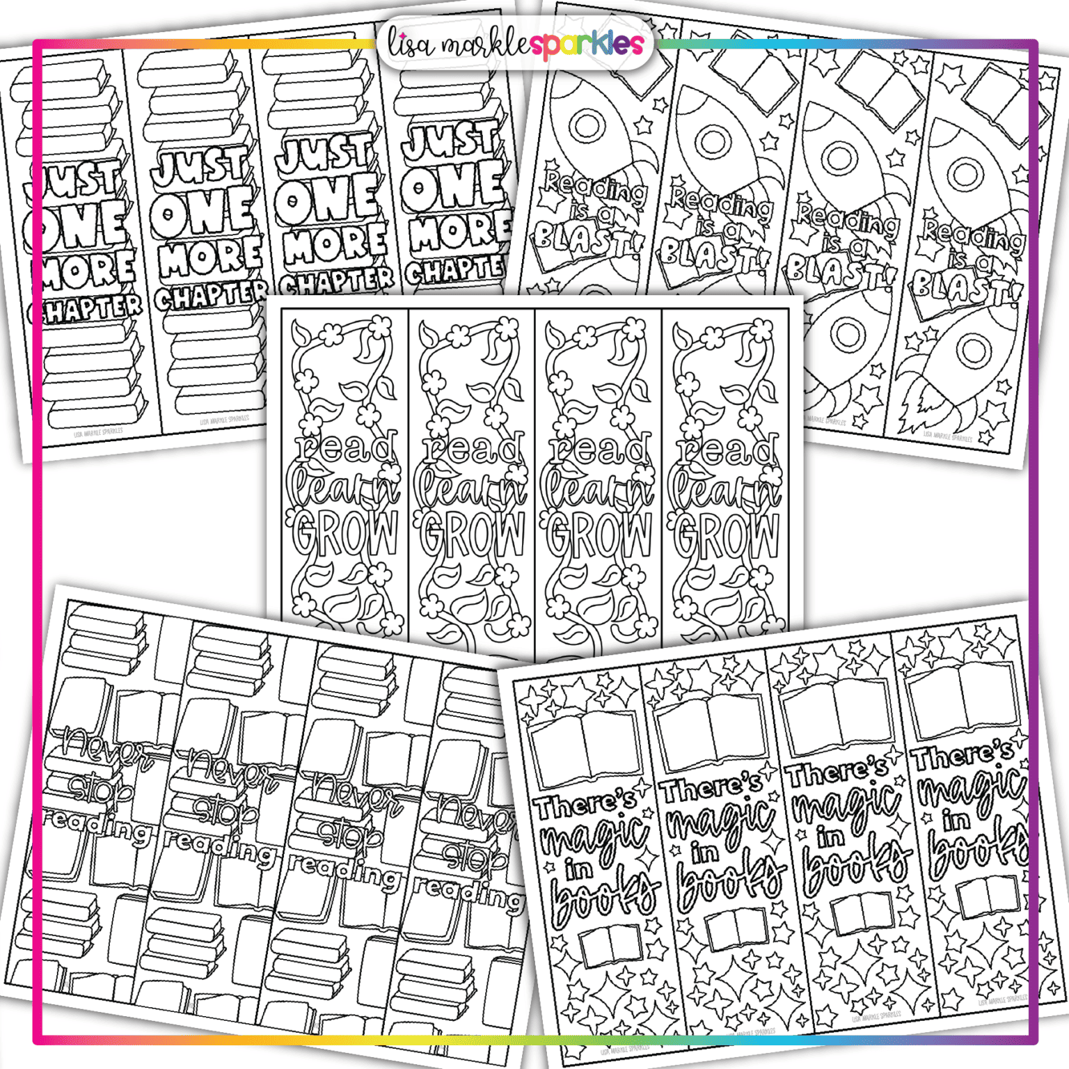Free Reading Bookmarks to Color Printable PDF - Lisa Markle Sparkles ...