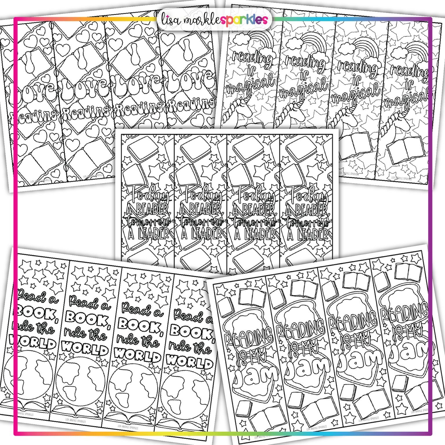 Free Reading Bookmarks to Color Printable PDF - Lisa Markle Sparkles ...