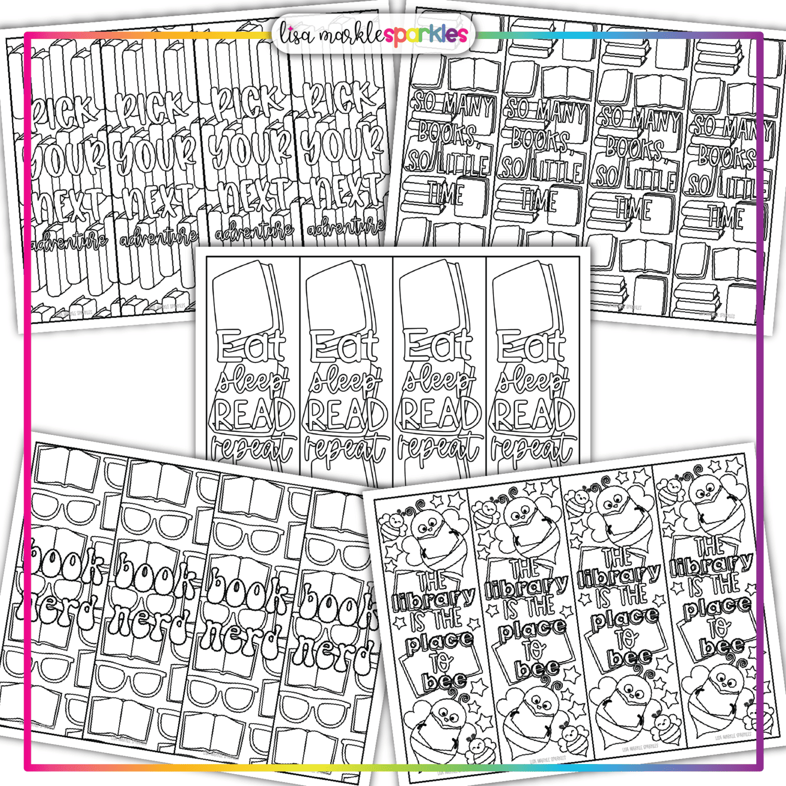 Free Reading Bookmarks to Color Printable PDF - Lisa Markle Sparkles ...