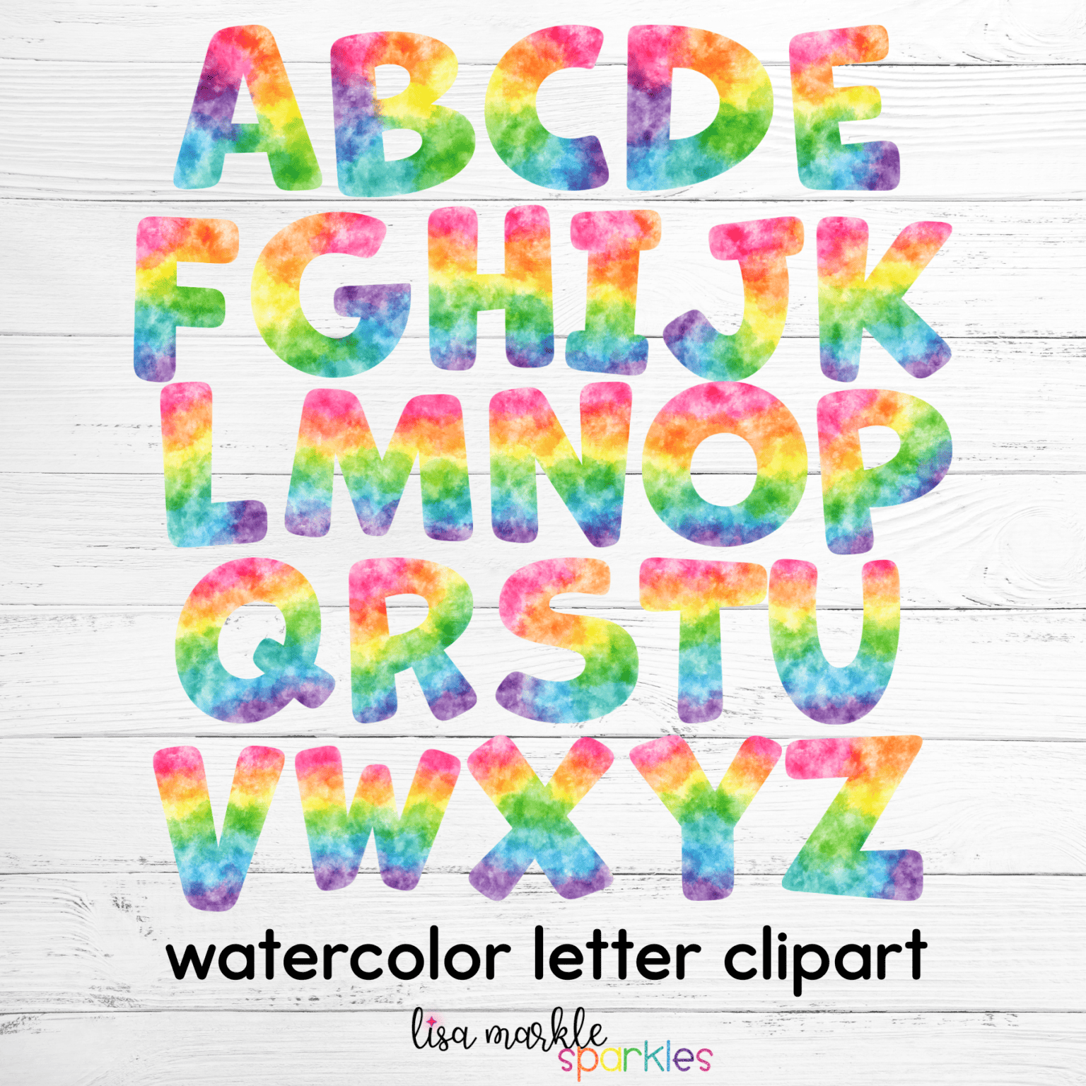 Watercolor Rainbow Alphabet Letters Clipart - Lisa Markle Sparkles ...